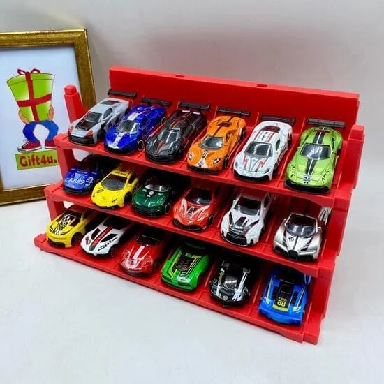 18 Pcs Die-Cast Sports Cars Set With Display Stand - Gift4u.Pk