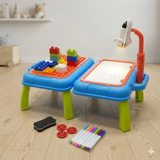 2 in 1 Drawing Projector and Blocks Table For Kids - Gift4u.Pk